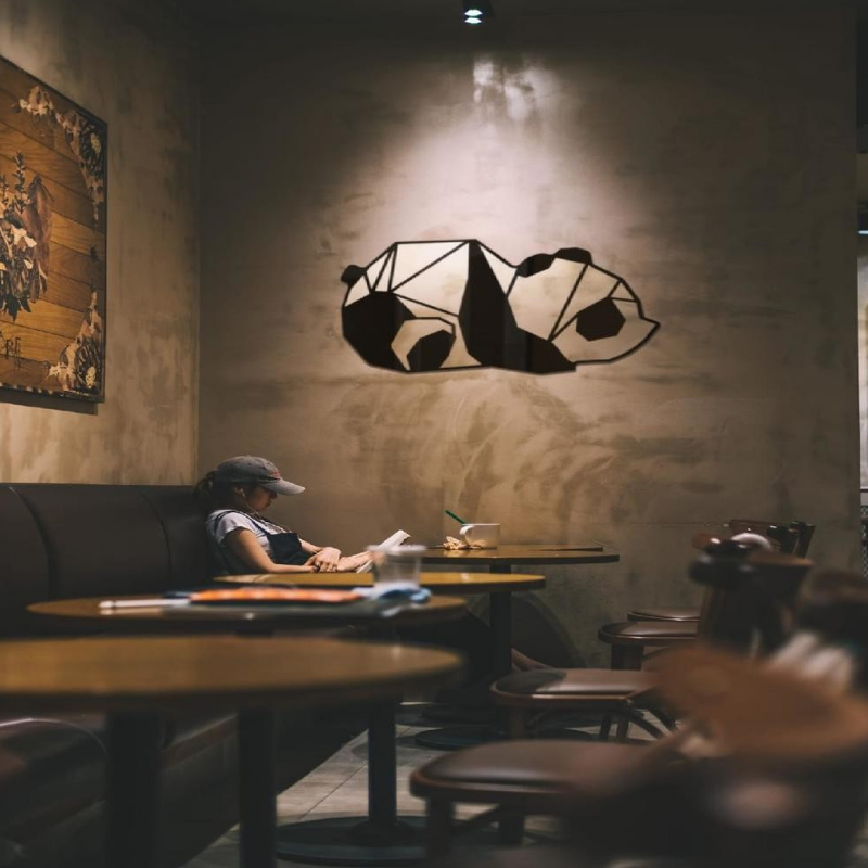 Carved wall mirror in the shape of a reclining panda