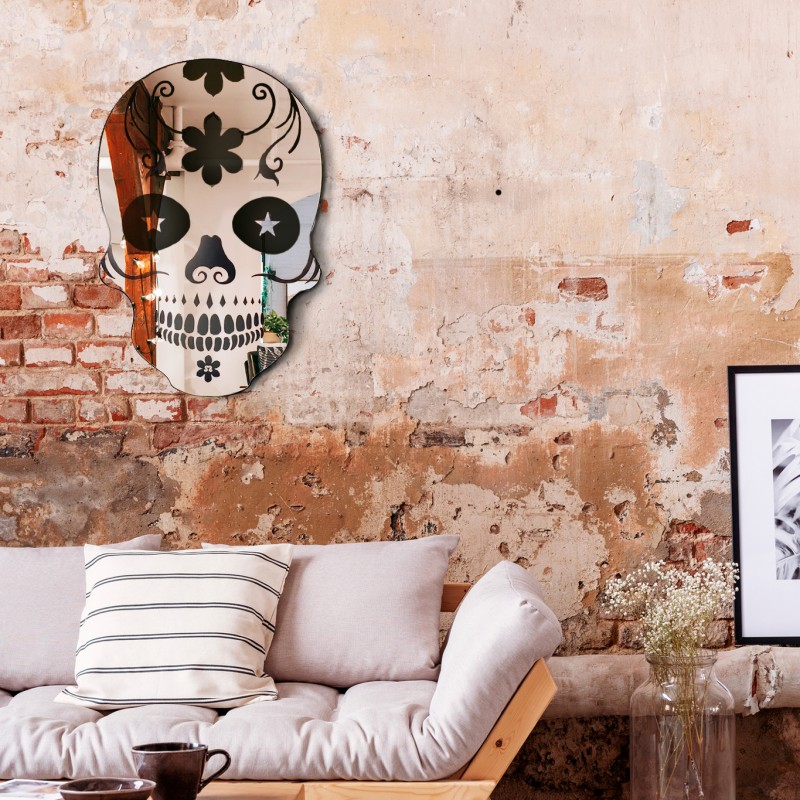 Mexican Calavera skull wall mirror, handmade in Italy
